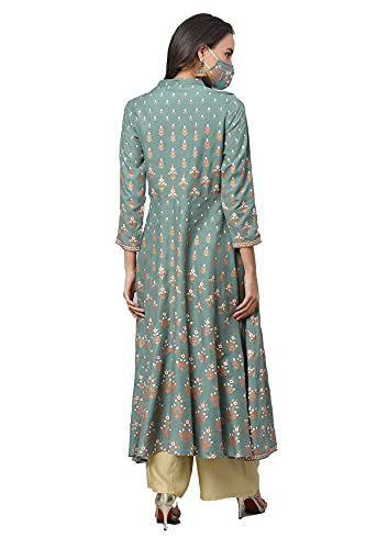 Yash Gallery Rayon Floral Printed Anarkali Kurtis for Women Indian Style Green