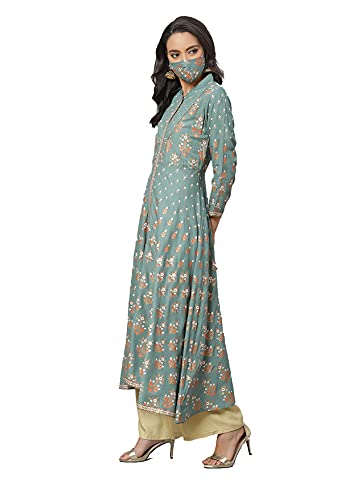 Yash Gallery Rayon Floral Printed Anarkali Kurtis for Women Indian Style Green