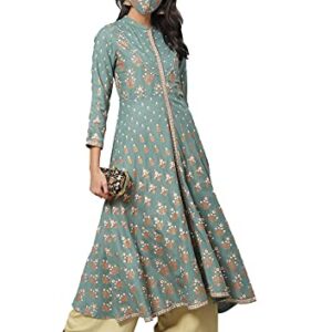 Yash Gallery Rayon Floral Printed Anarkali Kurtis for Women Indian Style Green