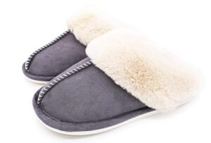 snailgo women's slippers fluffy memory foam fuzzy house furry indoor cozy warm ladies slippers dark grey 9.5-10