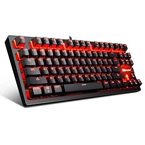 Anivia 87 Keys Mechanical Gaming Keyboard, 80% Compact USB Wired Mechanical Keyboard with Red Backlit & Blue Switch, Hot Swappable Gaming Keyboard for Gaming and Work - Black