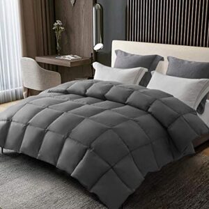 enmujoy goose down comforter twin size duvet fluffy all season bedding medium warmth soft 100% organic cotton cover 8 corner tabs 33 oz (grey, twin)