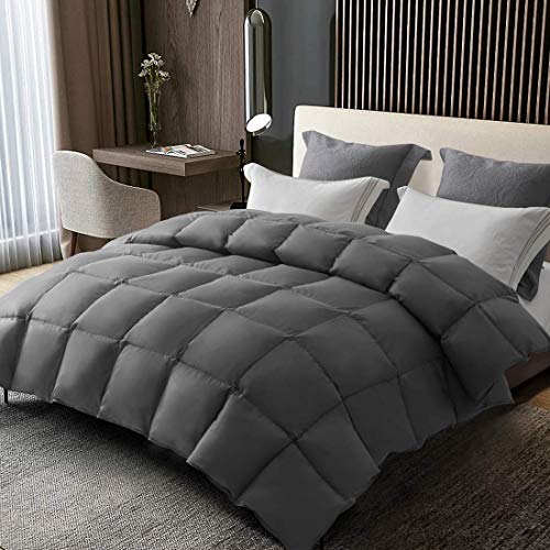 ENMUJOY Goose Down Comforter Twin Size Duvet Fluffy All Season Bedding Medium Warmth Soft 100% Organic Cotton Cover 8 Corner Tabs 33 oz (Grey, Twin)