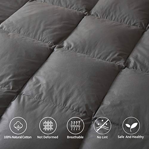 ENMUJOY Goose Down Comforter Twin Size Duvet Fluffy All Season Bedding Medium Warmth Soft 100% Organic Cotton Cover 8 Corner Tabs 33 oz (Grey, Twin)