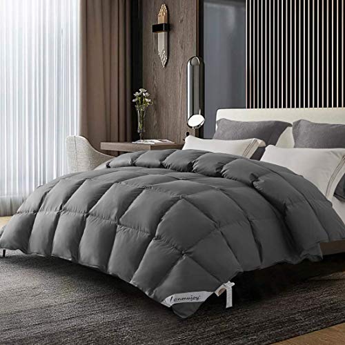 ENMUJOY Goose Down Comforter Twin Size Duvet Fluffy All Season Bedding Medium Warmth Soft 100% Organic Cotton Cover 8 Corner Tabs 33 oz (Grey, Twin)