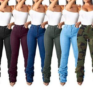 Vakkest Women's Flare Jeans Stacked Pants High Waist Bootcut Classic Casual Bell Bottoms Denim Leggings Plus Size