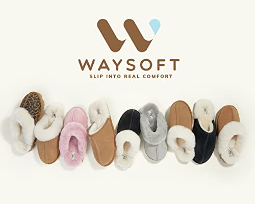 WaySoft Genuine Australian Sheepskin Women Slippers, Water-Resistant Warm and Fluffy Outdoor House Slippers for Women (8, Pink, numeric_8)