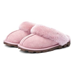 WaySoft Genuine Australian Sheepskin Women Slippers, Water-Resistant Warm and Fluffy Outdoor House Slippers for Women (8, Pink, numeric_8)