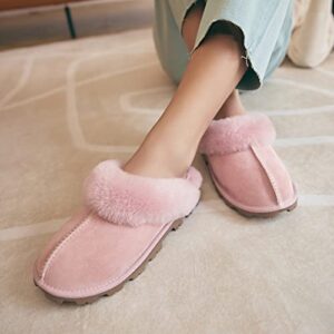 WaySoft Genuine Australian Sheepskin Women Slippers, Water-Resistant Warm and Fluffy Outdoor House Slippers for Women (8, Pink, numeric_8)