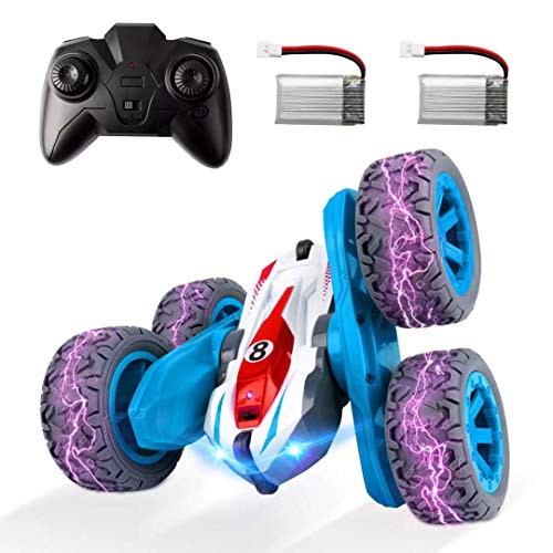 MAKINO Remote Control Car, RC Cars Stunt Car Toy Double Sided 360° Rotation with Headlights 2.4Ghz 4WD Electric Toy Car Gift for Kids Boys Girls (All Batteries Included)