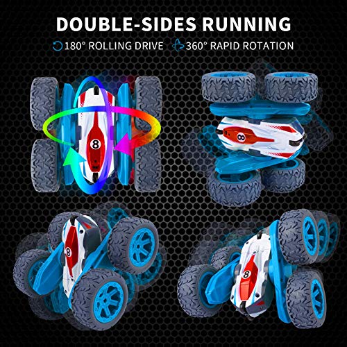 MAKINO Remote Control Car, RC Cars Stunt Car Toy Double Sided 360° Rotation with Headlights 2.4Ghz 4WD Electric Toy Car Gift for Kids Boys Girls (All Batteries Included)