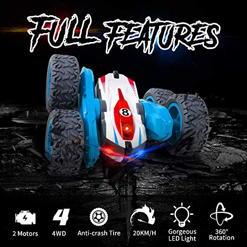 MAKINO Remote Control Car, RC Cars Stunt Car Toy Double Sided 360° Rotation with Headlights 2.4Ghz 4WD Electric Toy Car Gift for Kids Boys Girls (All Batteries Included)