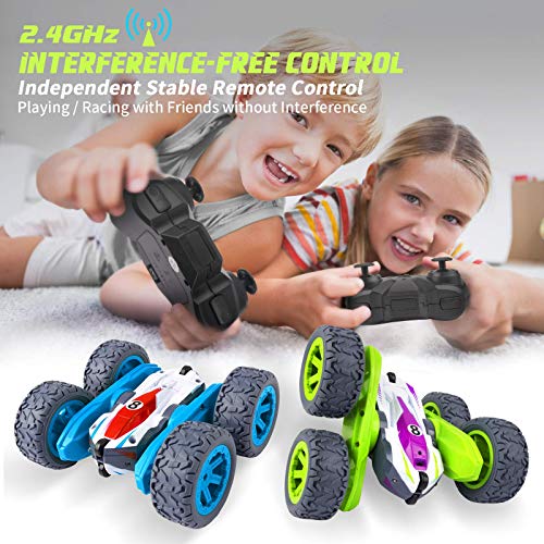 MAKINO Remote Control Car, RC Cars Stunt Car Toy Double Sided 360° Rotation with Headlights 2.4Ghz 4WD Electric Toy Car Gift for Kids Boys Girls (All Batteries Included)