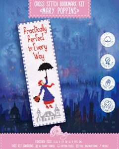 mary poppins cross stitch bookmark kit - diy embroidery gift for booklovers