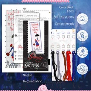 Mary Poppins Cross Stitch Bookmark Kit - DIY Embroidery Gift for Booklovers