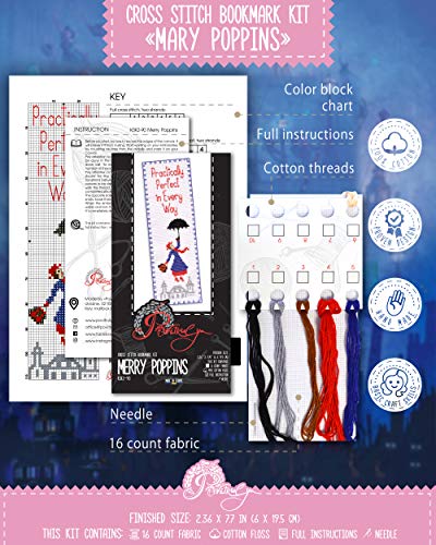 Mary Poppins Cross Stitch Bookmark Kit - DIY Embroidery Gift for Booklovers