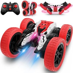 remote control car, double sided rc car, 4wd off-road stunt car with 360° flips, 2.4ghz indoor/outdoor all terrain rechargeable electric toy cars gifts for boys kids 3 + year old (red)