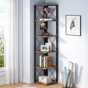 tribesigns 6-tier corner shelf, 70.8 inch tall rustic corner bookshelf storage etagere bookcase for living room, corner display rack plant shelf for home kitchen small space (vintage)