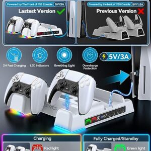 PS5 Stand and Cooling Station with RGB LED Controller Charging Station for Playstation 5 Console, 2H Fast PS5 Controller Charger, PS5 Accessories with 3-Level Cooling Fan, Headset holder, 3 USB Hub