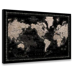 vintage world map canvas wall art retro map of the world canvas prints framed and stretched for living room ready to hang 35''x24''