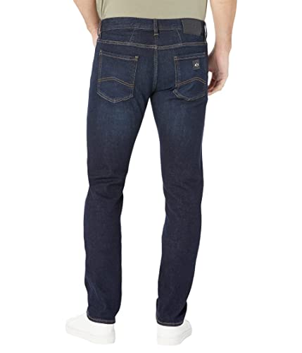 A|X ARMANI EXCHANGE Men's 5 Pocket Slim Denim, Dark Wash/Tobacco Stitching/Stretch Cotton