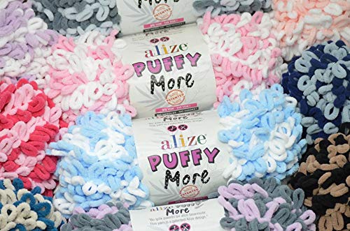 Alize Puffy Loop Yarn More Yarn Lot of 3skn 15.90 Oz 38yds 100% Micropolyester No Needles No Hooks Soft Yarn Blanket Yarn, Velvet Yarn, Easy Knitting Yarn (6291)