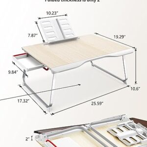 SAIJI Folding Bed Desk for Laptop, Eating Breakfast, Writing, Gaming, Extra Large 25.6" x 19.3" Portable Floor Stand Laptop Desk Table for Adult,Kids, Wood Bed Tray Table Lap Desk