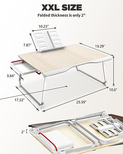 SAIJI Folding Bed Desk for Laptop, Eating Breakfast, Writing, Gaming, Extra Large 25.6" x 19.3" Portable Floor Stand Laptop Desk Table for Adult,Kids, Wood Bed Tray Table Lap Desk