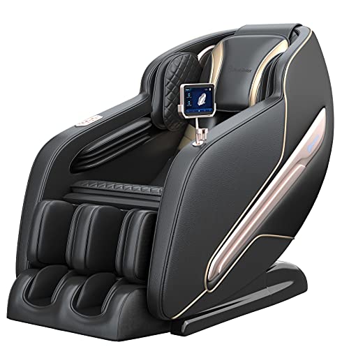 Real Relax PS6000 Zero Gravity Full SL Track Shiatsu Massage Recliner with Body Scan Handrail Shortcut Key Heat Foot Roller, Black 58.3D x 31.5W x 61.5H in