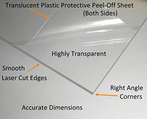 Plexiglass Sheet 1/8 inch thick, 12x12 Cast Clear Acrylic Sheet, 2 Sheet Pack, Thick Clear Plastic Sheet, Thin Acrylic Sheets for Crafts, Acrylic Board Plexi Glass Panel (2, 12"x12")