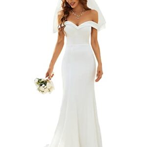 Ever-Pretty Women's Off-Shoulder Mermaid Sweep Train Long Wedding Dresses for Bride White US4