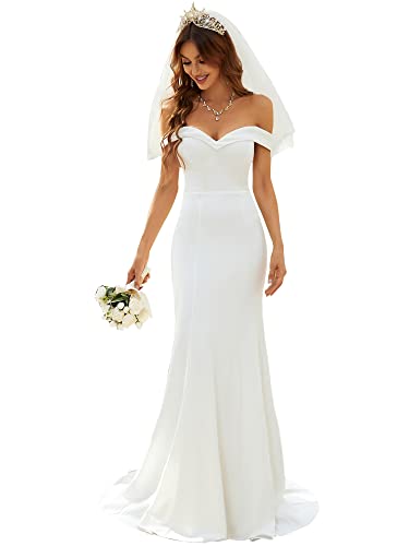 Ever-Pretty Women's Off-Shoulder Mermaid Sweep Train Long Wedding Dresses for Bride White US4