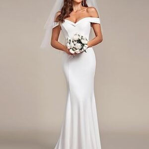 Ever-Pretty Women's Off-Shoulder Mermaid Sweep Train Long Wedding Dresses for Bride White US4