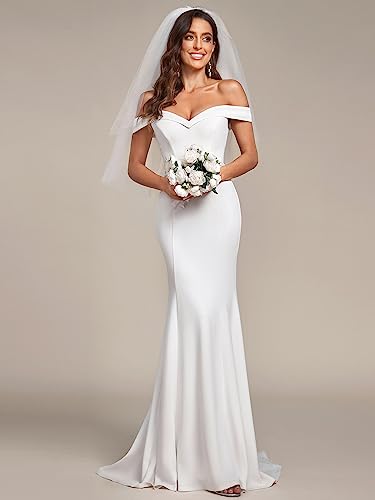 Ever-Pretty Women's Off-Shoulder Mermaid Sweep Train Long Wedding Dresses for Bride White US4