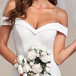 Ever-Pretty Women's Off-Shoulder Mermaid Sweep Train Long Wedding Dresses for Bride White US4