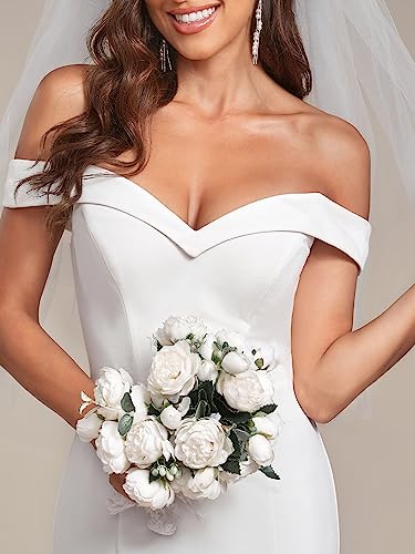 Ever-Pretty Women's Off-Shoulder Mermaid Sweep Train Long Wedding Dresses for Bride White US4