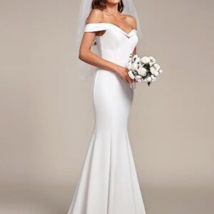 Ever-Pretty Women's Off-Shoulder Mermaid Sweep Train Long Wedding Dresses for Bride White US4