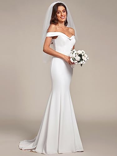 Ever-Pretty Women's Off-Shoulder Mermaid Sweep Train Long Wedding Dresses for Bride White US4