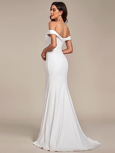 Ever-Pretty Women's Off-Shoulder Mermaid Sweep Train Long Wedding Dresses for Bride White US4