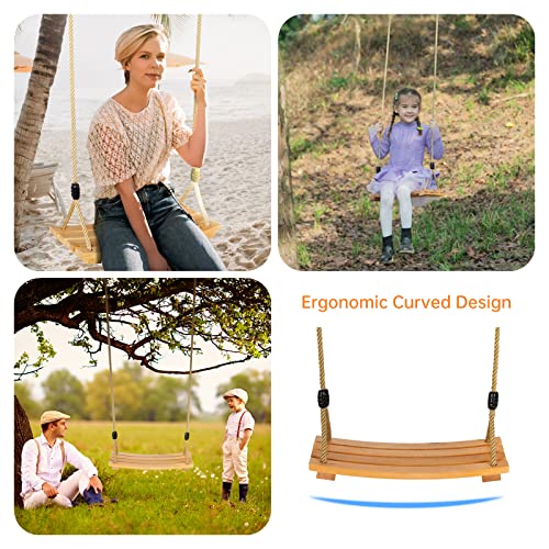 Wooden Tree Swings Tree Swing for Adults Children Kid's Wood Swing Seat with Adjustable Rope 220lbs Load Wooden Swing Set for Indoor Outdoor