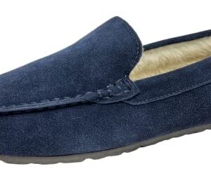 Clarks Mens Suede Moccasin Slippers Warm Cozy Indoor Outdoor Plush Faux Fur Lined Slipper For Men (9 M US, Navy)