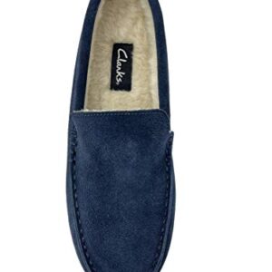 Clarks Mens Suede Moccasin Slippers Warm Cozy Indoor Outdoor Plush Faux Fur Lined Slipper For Men (9 M US, Navy)