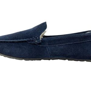 Clarks Mens Suede Moccasin Slippers Warm Cozy Indoor Outdoor Plush Faux Fur Lined Slipper For Men (9 M US, Navy)