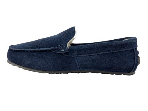 Clarks Mens Suede Moccasin Slippers Warm Cozy Indoor Outdoor Plush Faux Fur Lined Slipper For Men (9 M US, Navy)