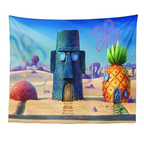 Berry Pineapple Underwater House Tapestry Cartoon Sponge Tapestry Decor Wall Hangings Tapestry for Kids Bedroom Living Room Dorm Man Cave(60x40 Inch)