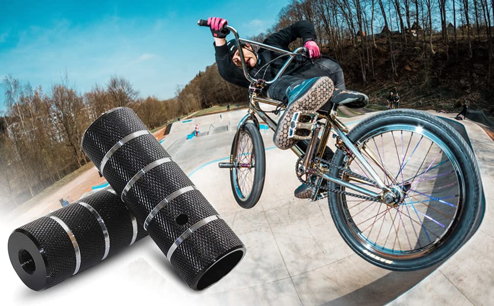 WADEKING WHW Bike Pegs 4.3" Length,Suitable for 14mm Axles, Freestyle BMX Bicycles,Durable and Stylish Non-Slip (Black 1)