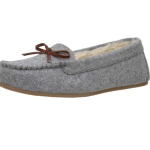 CUSHIONAIRE Women's Sabina Moccasin Slipper +Memory Foam, Grey Wool 10