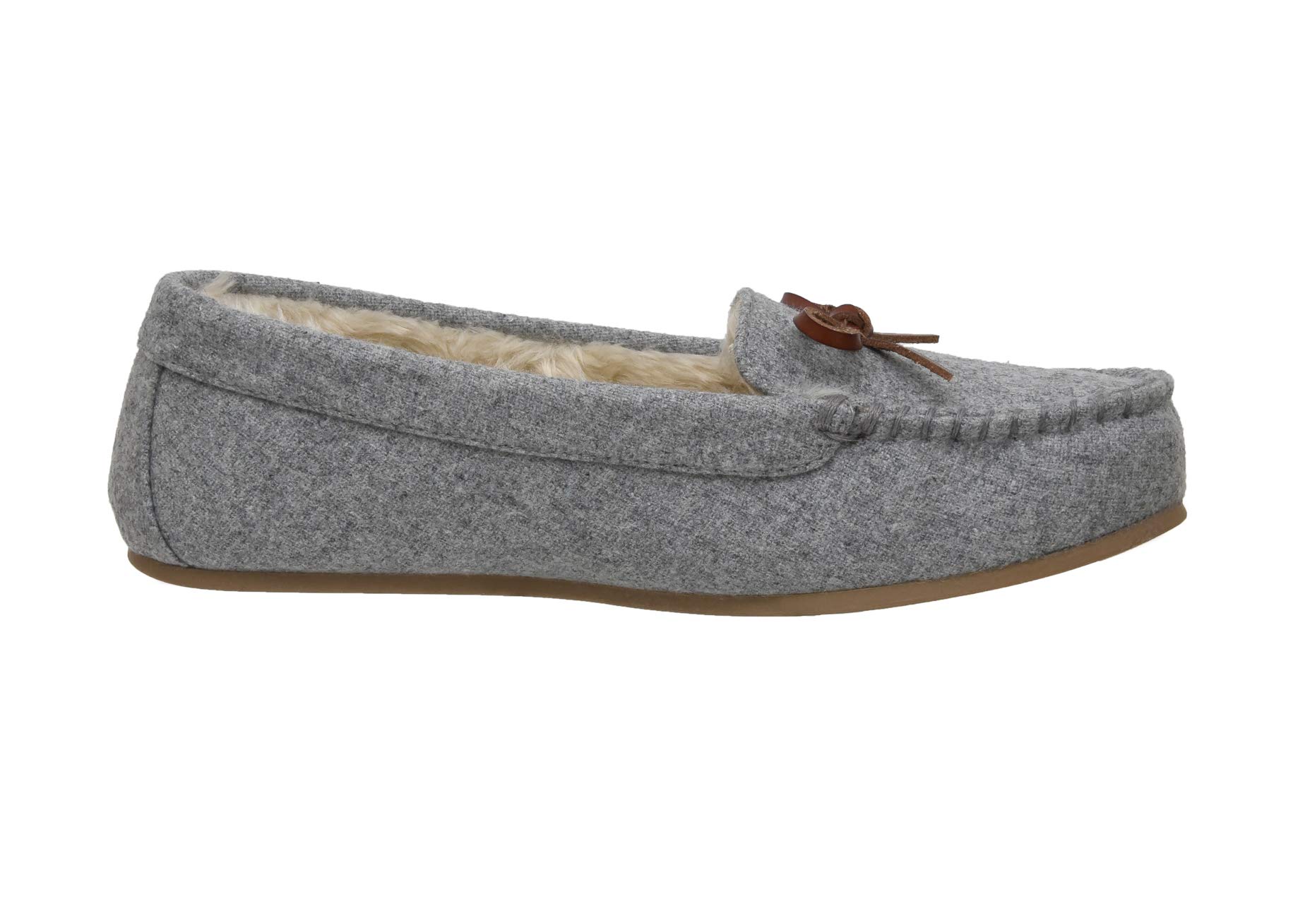 CUSHIONAIRE Women's Sabina Moccasin Slipper +Memory Foam, Grey Wool 10