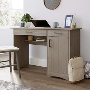 sauder beginnings desk, l: 46.81" x w: 18.50" x h: 29.96", silver sycamore finish