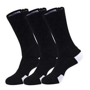 Qiangyun Men 's Athletic Basketball Crew Socks, White Elite Cushioned Mid-Calf Sports Running Compression Socks for Men Women Boys Big girl, Sport Socks A-04,9-12